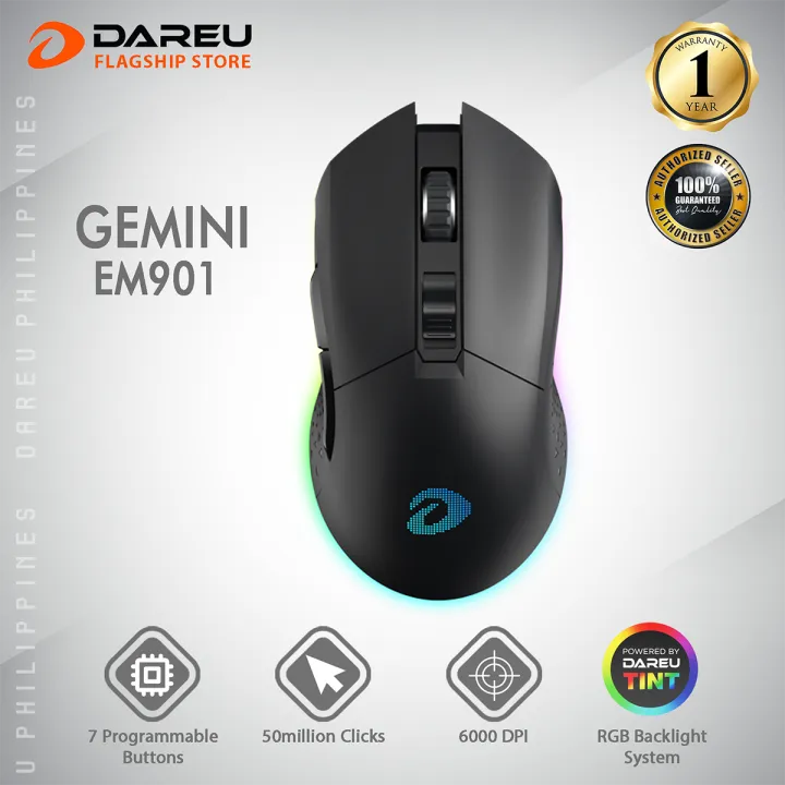 DAREU EM901 Wireless Rainbow RGB Backlit Gaming Mouse with 7 ...