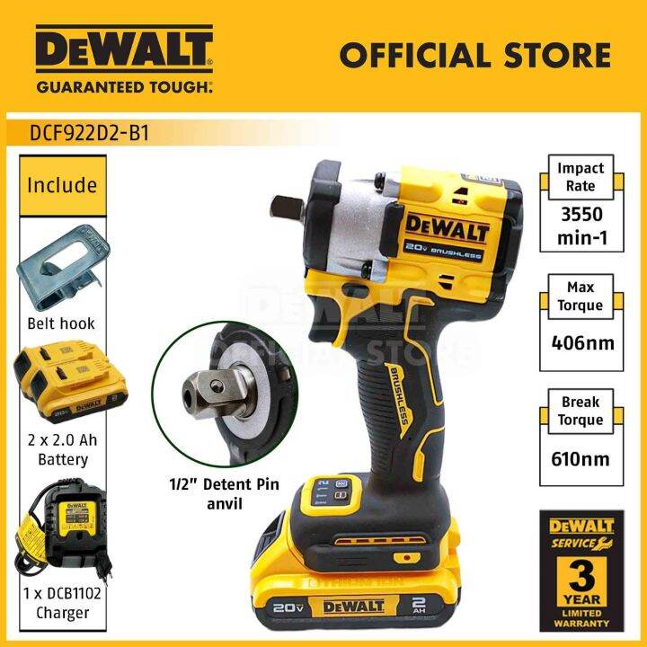 Dewalt DCF922D2-B1 12.7mm ( 1/2” ) 18/20V Brushless Cordless Impact ...