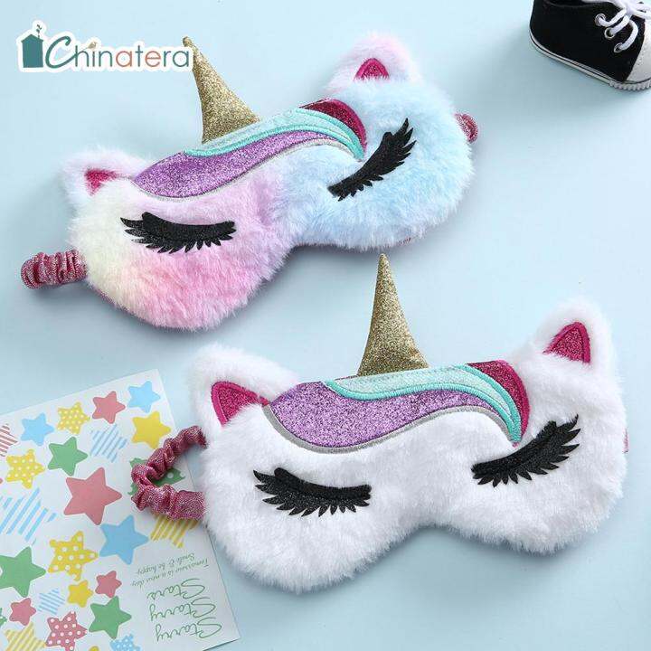 [Chinatera] Cute Cartoon Colorful Unicorn Soft Plush Eye Mask Women ...