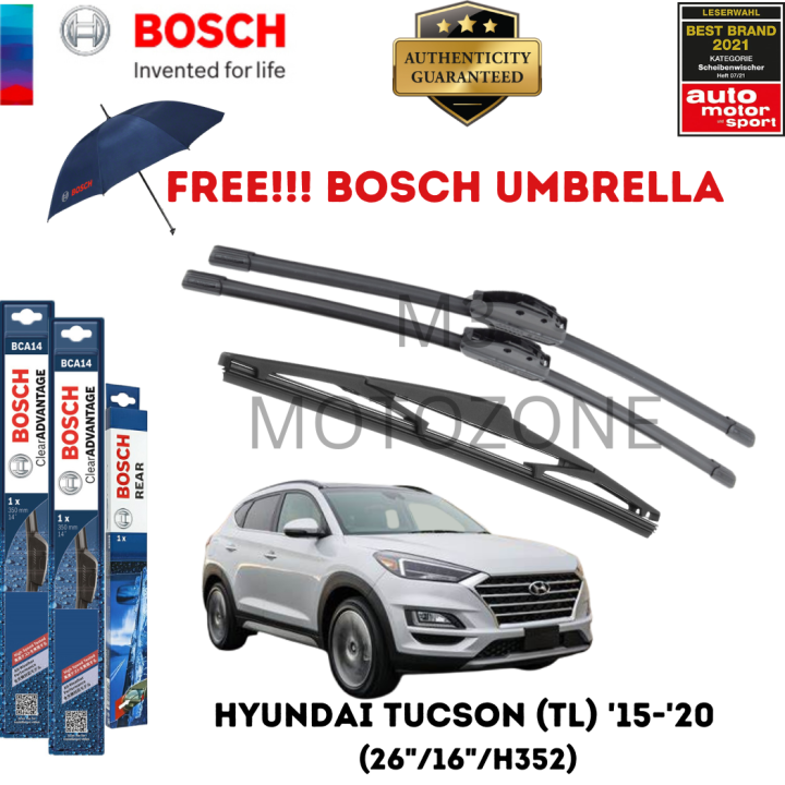 Bosch Clear Advantage Wiper Blade Bundle for Hyundai Tucson (TL) 2015-2020 (26"/16"/H-352) with ...