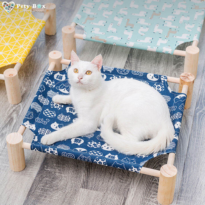 [Pety Box] Pet Dog Cat Hammock Bed Summer Cool Hanging Mat Bed Washable Detachable Wooden Camp ...