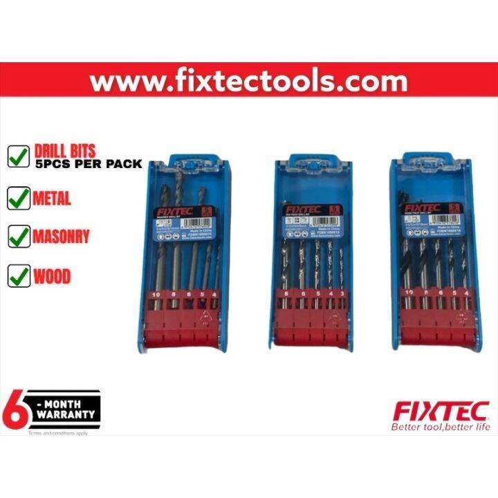 Fixtec Drill Bits Set ( 5Pcs Per Pack ) Masonry HSS Wood | Lazada PH