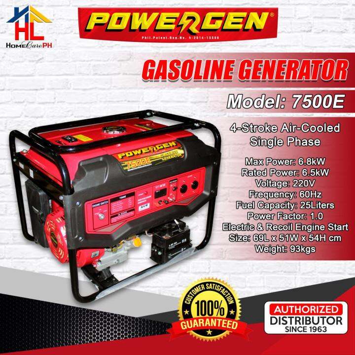 Powergen Portable Gasoline Generator 7500E (6800Watts) | Lazada PH