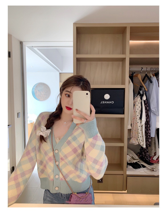 🐰เสื้อคลุมคาร์ดิแกน ลายตารางหมากรุก มีแขนสั้นขายด้วย สีสันน่ารัก สินค้าพร้อมส่ง ( N285-1/N285 ...