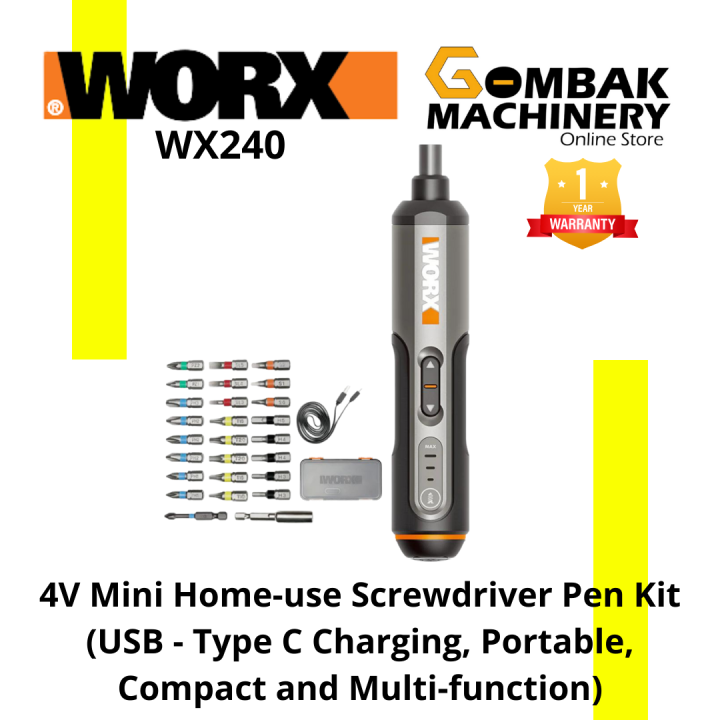 WORX WX240 4V Mini Home-Use Screwdriver Pen Kit (USB-Type C Charging, Compact and Multi-function ...