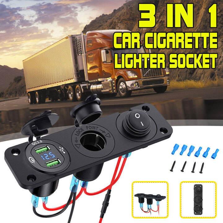 3 in 1 Dual QC3.0 USB DC12V Car Cigare Light Socket Splitter Charger ...
