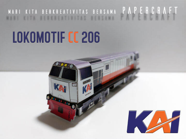 3D Papercraft Kereta Api Indonesia Lokomotif CC 206 Pola Kertas DIY ...