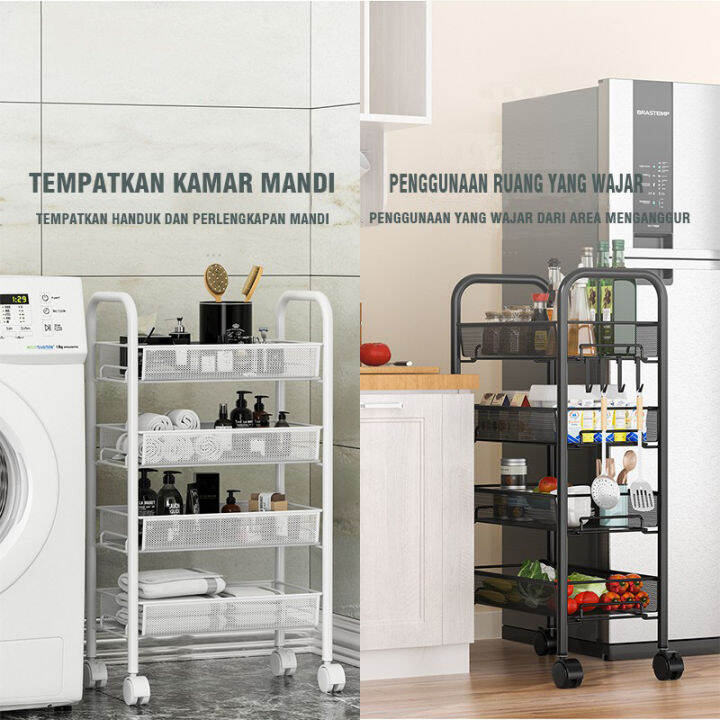 Mega1688 Rak Lantai Beroda Rak Penyimpanan Serbaguna Rak Ruang Tamu 3/4/5 susun | Lazada Indonesia