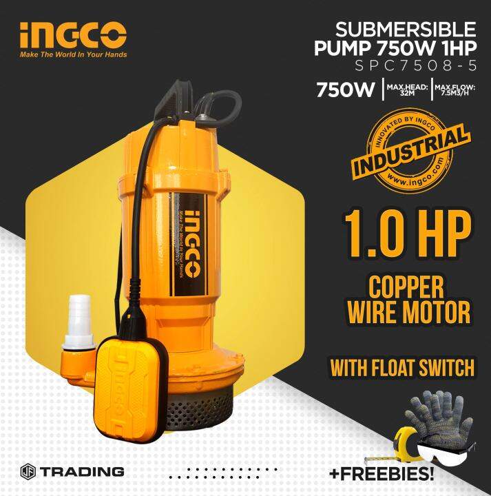INGCO Industrial Submersible Pump Stainless Steel Base 750W 1HP SPC7508 ...