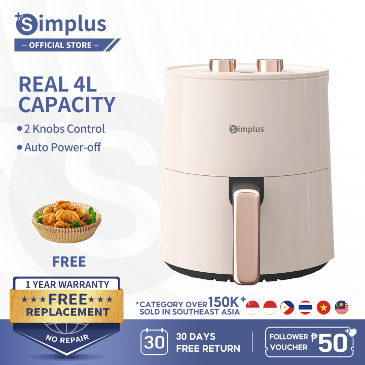 【Endorsed by Bright】Simplus 4L5L Air Fryer 1300W Electric Fryer Oil Free Non Stick Pan Knob ...