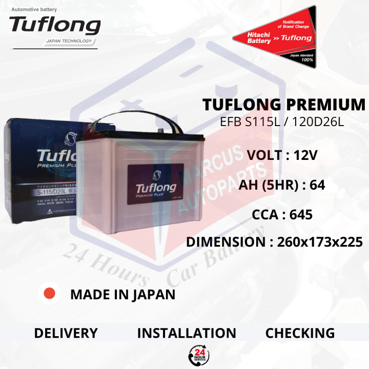 TUFLONG PREMIUM PLUS EFB S115L / 120D26L AUTOMOTIVE CAR BATTERY (JAPAN) | Lazada