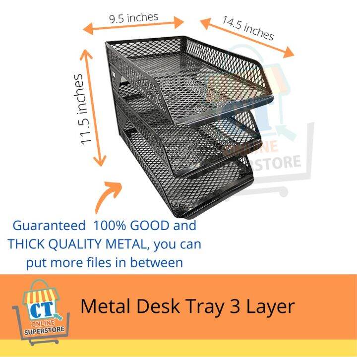 METAL DESK TRAY 3 LAYER BLACK 100% GOOD QUALITY Desk Organizer Paper ...