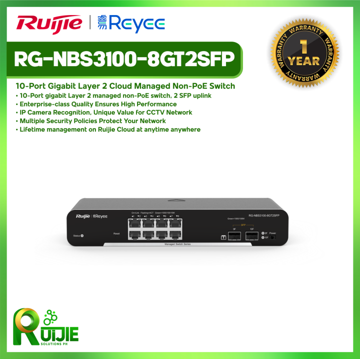 Ruijie RG-NBS3100-8GT2SFP-P | 8-Port Gigabit L2 Managed POE Switch, 8 ...