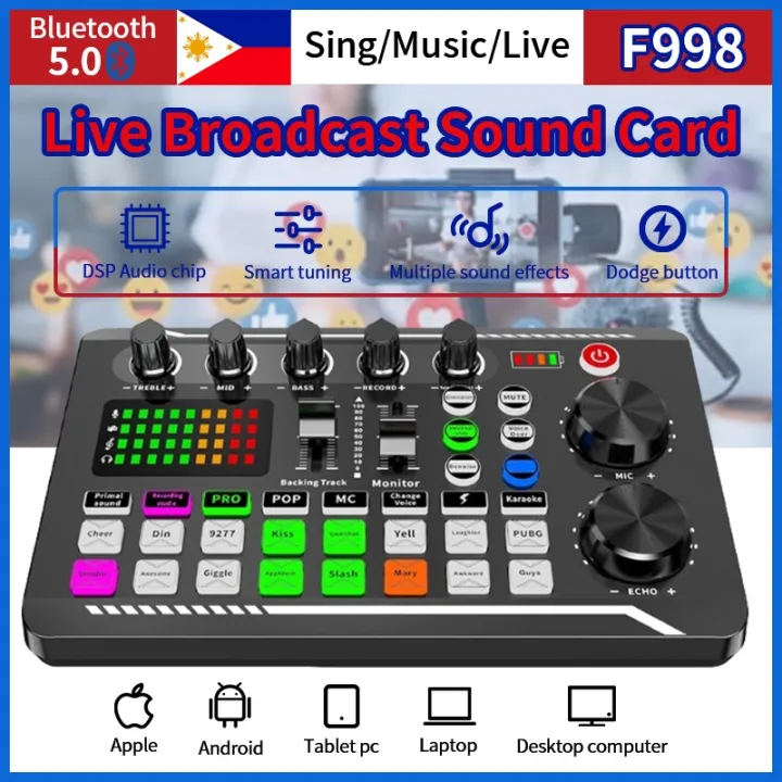 [24h Ship]2021 NEW F998 Sound Card Microphone Sound Mixer Sound Card Audio Mixing Console ...