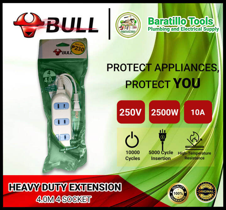 Heavy Duty Bull Extension Cord 4 Gang 4M | Lazada PH