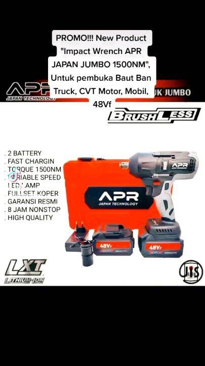 Bor Impact Wrench Cordless APR JUMBO 1500NM Black Edition 48V Mesin Pembuka Baut Ban Truck, CVT ...