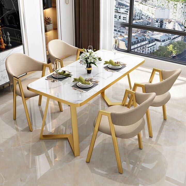 Tiancai Dining Set 4-seater Nordic Rectangular Furniture Table and Chair light luxury reception ...