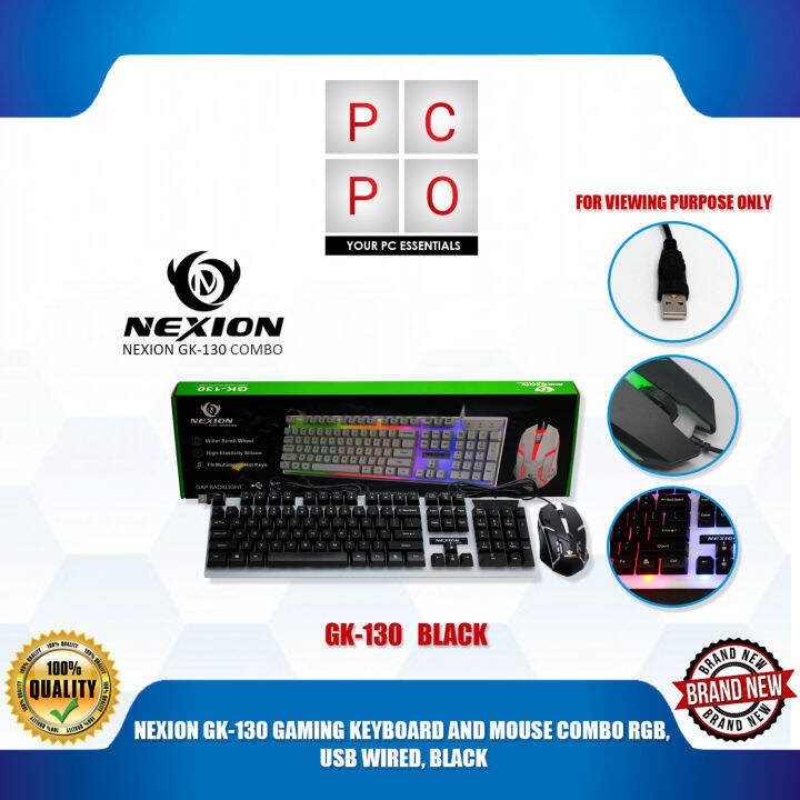NEXION GK-130 GAMING KEYBOARD AND MOUSE COMBO RGB, USB WIRED, BLACK ...