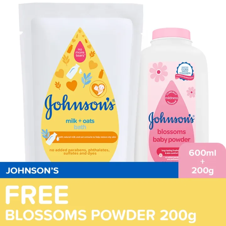 Johnson's Milk+Oats Bath 600ml Refill+ free Blossoms Powder 200g ...