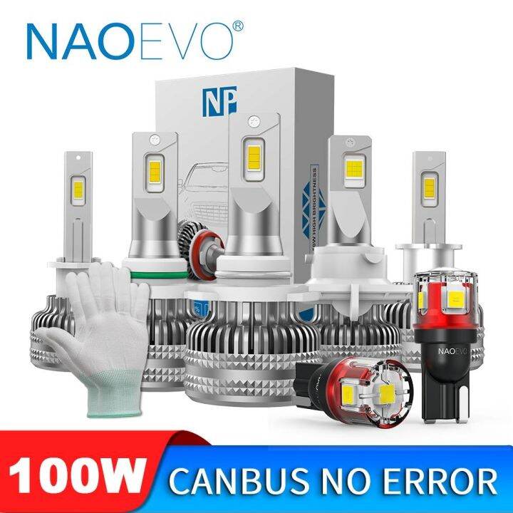 ♂ NAOEVO Led H7 100W Car Headlight Bulbs 26000LM H4 LED Canbus HB3 9006 9005 H1 H3 H13 6500K ...