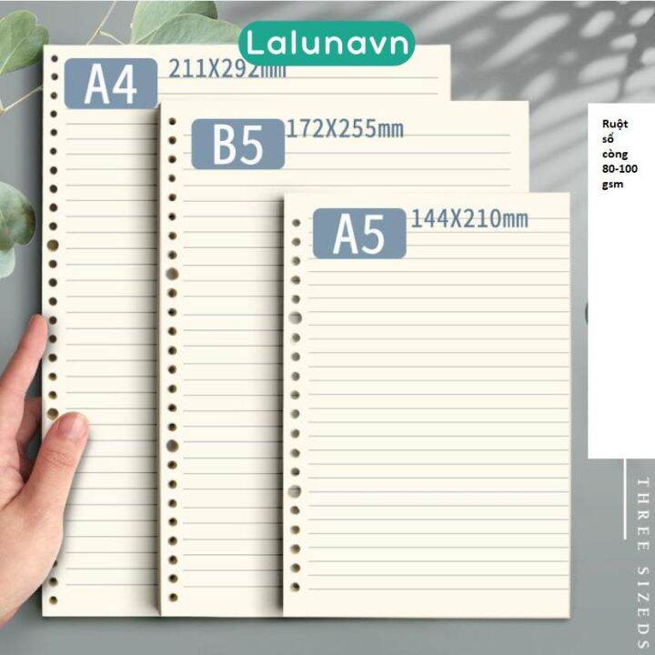 Ruột sổ còng giấy refill 20 26 30 lỗ A5 B5 A4 sổ planner bullet journal học sinh Lalunavn - B103 ...