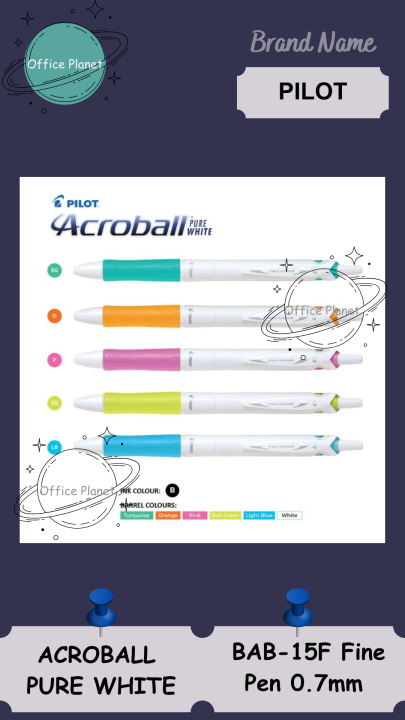 Pilot Acroball White BAB-15F Fine Pen 0.7mm BLACK INK Sold Per Piece ...