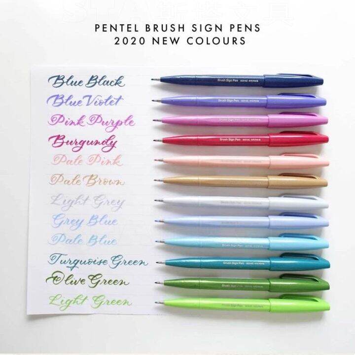 Pentel Sign Brush Marker Pens - Flexible Tip Assorted Colours - Pack 12 ...