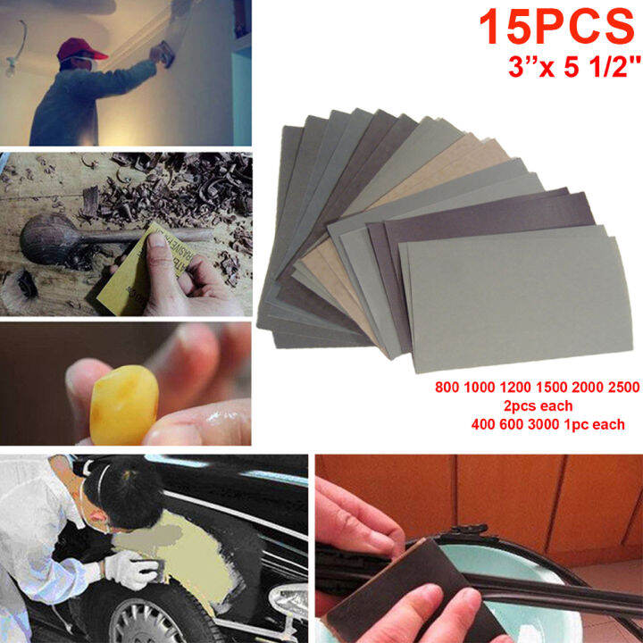 15pcs Sandpaper Set 400 600 3000 800 1000 1200 1500 2000 2500 Grit ...