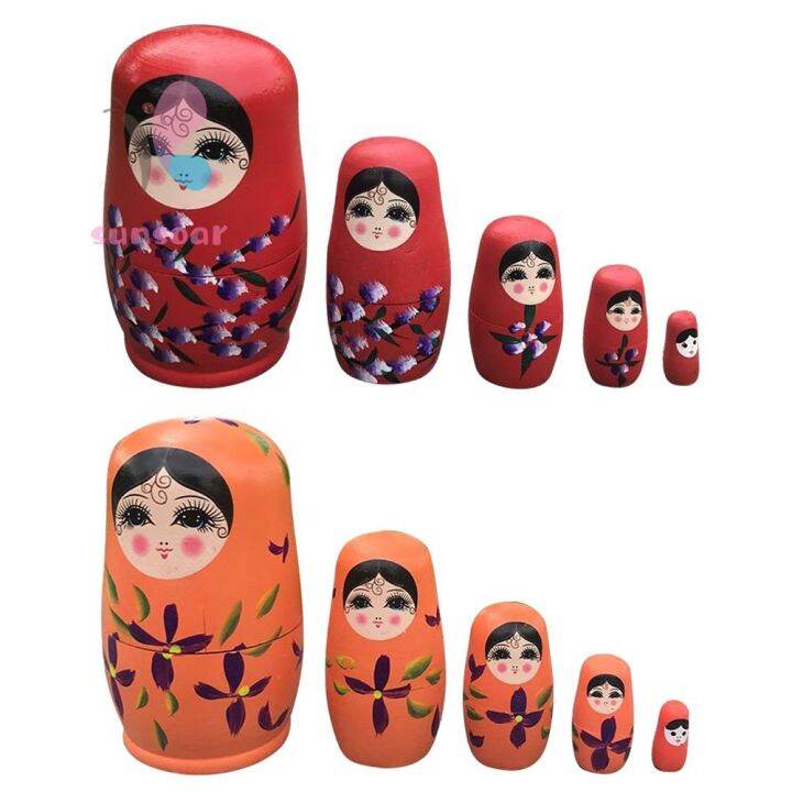 Sunsoar 5 Layers Paint Color Matryoshka Doll Russian Wooden Nesting ...