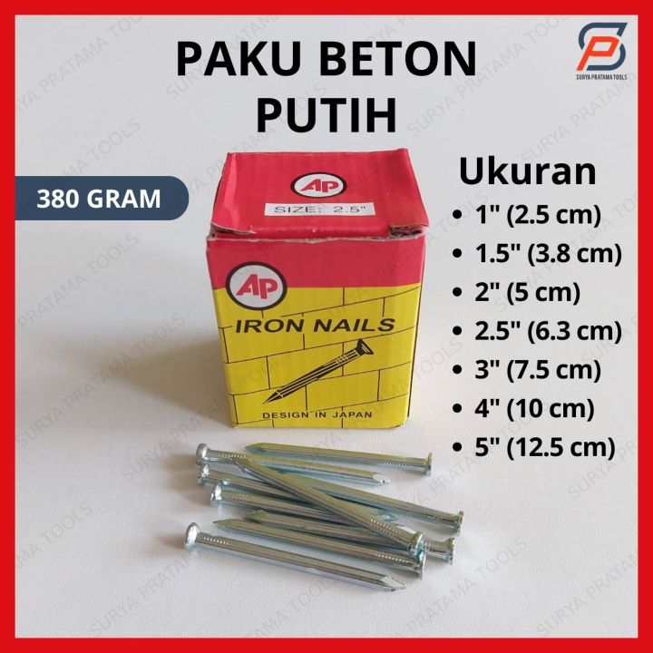 PAKU BETON PUTIH TEMBOK 1" 1.5" 2" 2.5" 3" 4" 5" INCH INCI 380 GRAM CONCRETE NAILS | Lazada ...