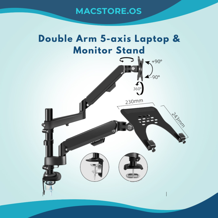 [Ready Stock] Double Arm 5-axis Laptop & Monitor Stand Mount Arm 360 ...