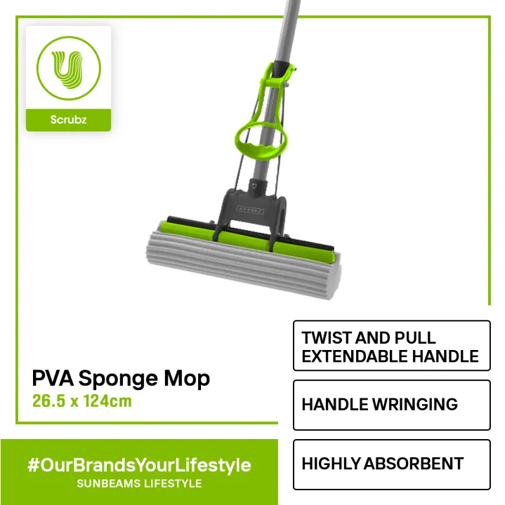 SCRUBZ PVA Sponge Mop 124x26.5cm Microfiber | Easy Grip | Heavy Duty ...