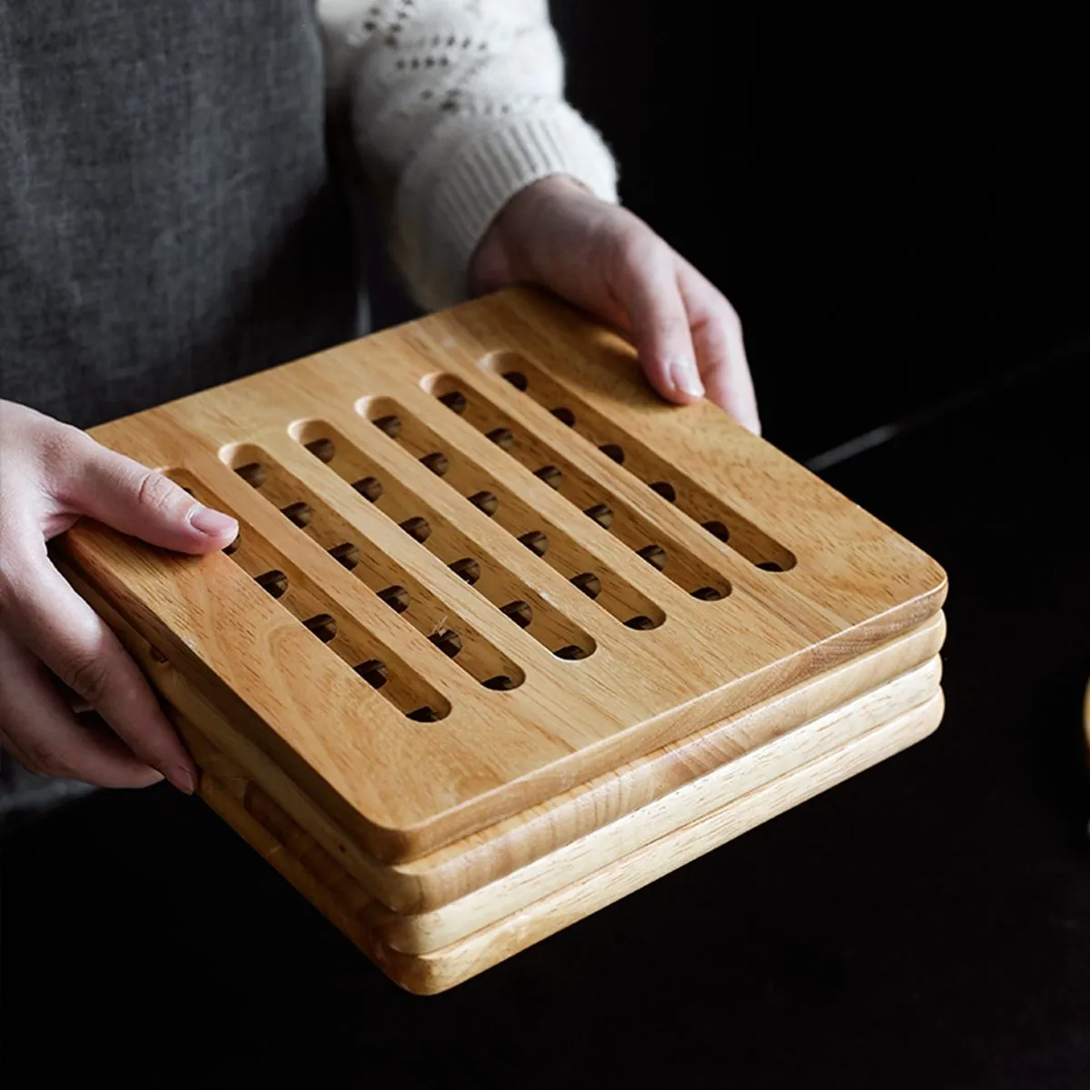 3 Pieces Bamboo Table Mat, Coaster Set, Mats Trivets, Heat Resistant ...