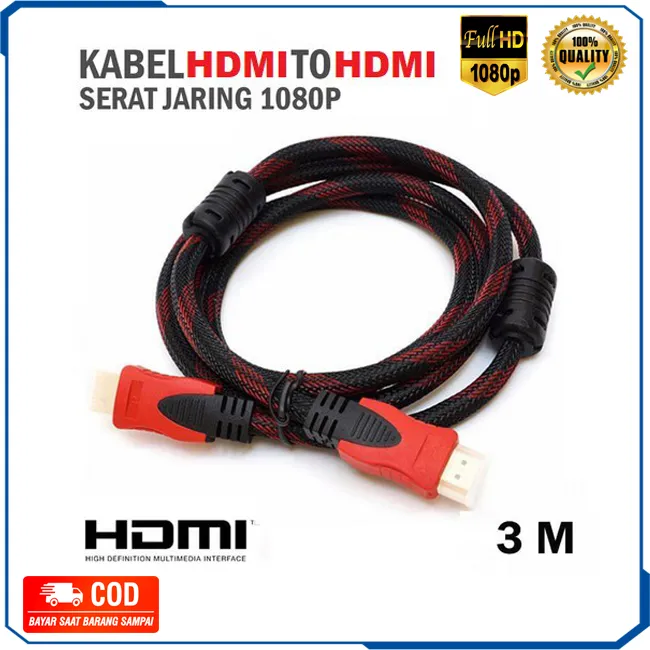 Kabel HDMI 3M Serat Jaring HDMI TO HDMI Panjang 3 Meter 1080p untuk TV ...