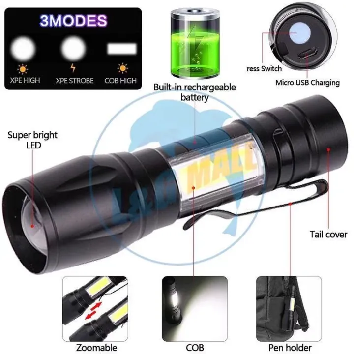 (RMS)POLICE CREE MINI LED FLASHLIGHT RECHARGEABLE WATERPROOF USB CHARGE ...