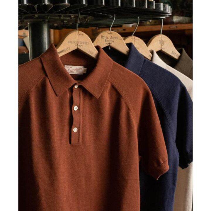 Men's High Twisted Cotton Knitted Lapel Raglan Sleeves POLO Shirt ...