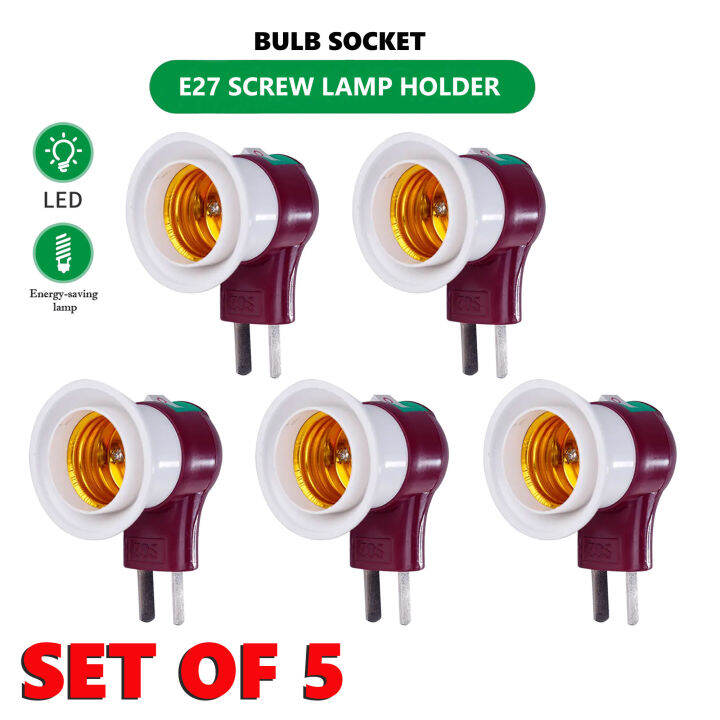 Set 5 US E27 Plug Type Lamp Holder with Switch Bulb Socket Adapter ...