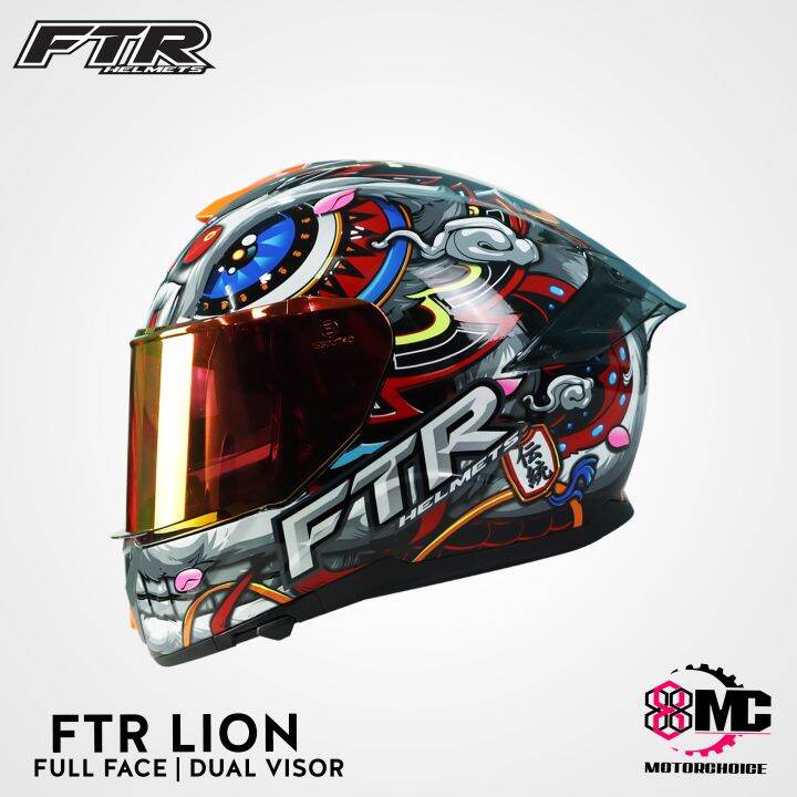 FTR Helmet Lion Red Full Face Dual Visor | MotorChoice888 | Lazada PH