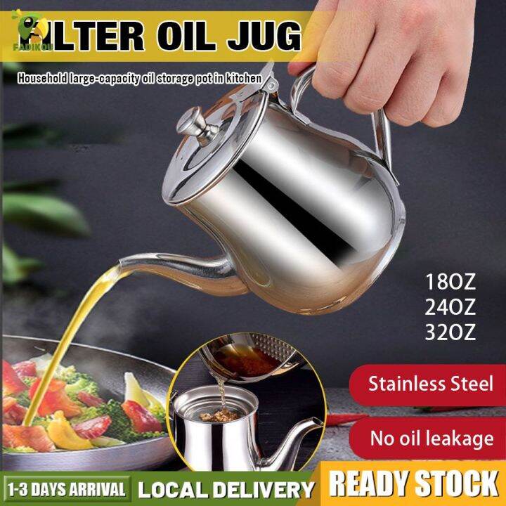 【1-3 Days Delivery】Japanese Style 304 Stainless Steel Oil Strainer Pot Container Jug Storage Can ...