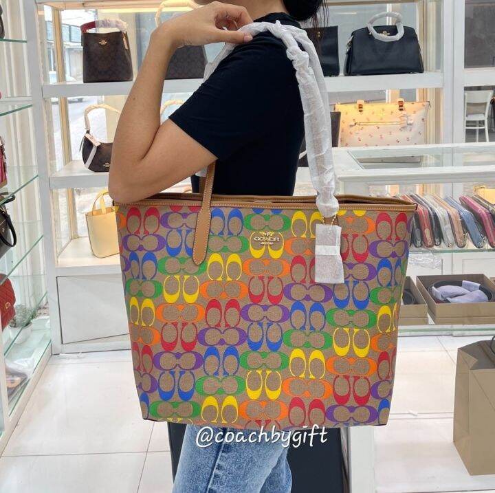 Authentic Coach C4181 City Tote In Rainbow Signature Canvas - Multicolor | Lazada PH