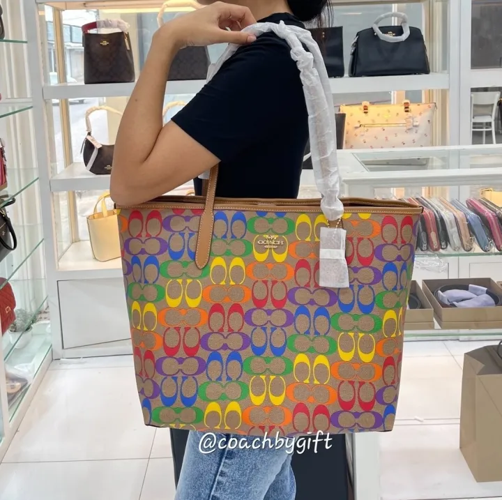 Authentic Coach C4181 City Tote In Rainbow Signature Canvas - Multicolor | Lazada PH