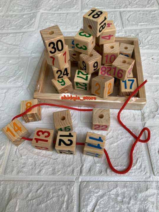 Mainan Edukasi Anak Ronche Meronce angka, huruf dan Hijaiyah Bahan Kayu ...