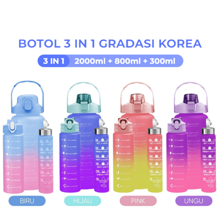 Botol Minum Gradasi Botol Motivasi Beranak 3in1 Korea 2 Liter 1 Liter ...