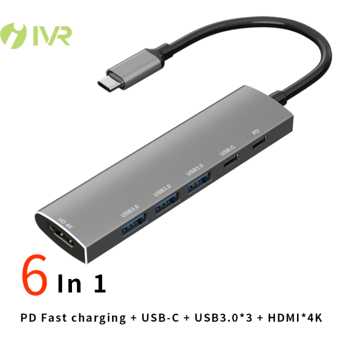 IVR Type-c To Hdmi 4k or Usb 3.0 or Pd Fast Charging 6-in-1 Converter ...