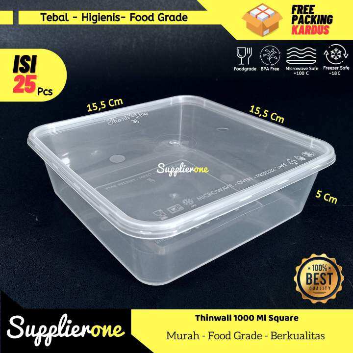 Thinwall 1000 ml Square / Thinwall Kotak / Lunch Box Plastik / Wadah ...