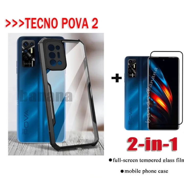 2IN1 Tecno Pova 2 Spark 6 Go เคสโทรศัพท์กันตก,ฟิล์มกระจกนิรภัยสำหรับ Infinix Note 10 Pro Hot 9 ...