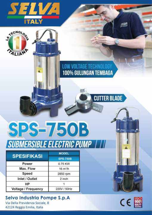 Pompa Air Celub Satelit Listrik 2" SELVA SPS750B CUTTER 1HP ...