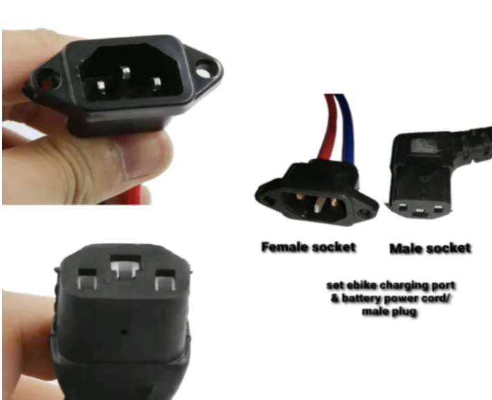Ebike Charging port (MALE SOCKET) and Battery power Cord (FEMALE PLUG ...