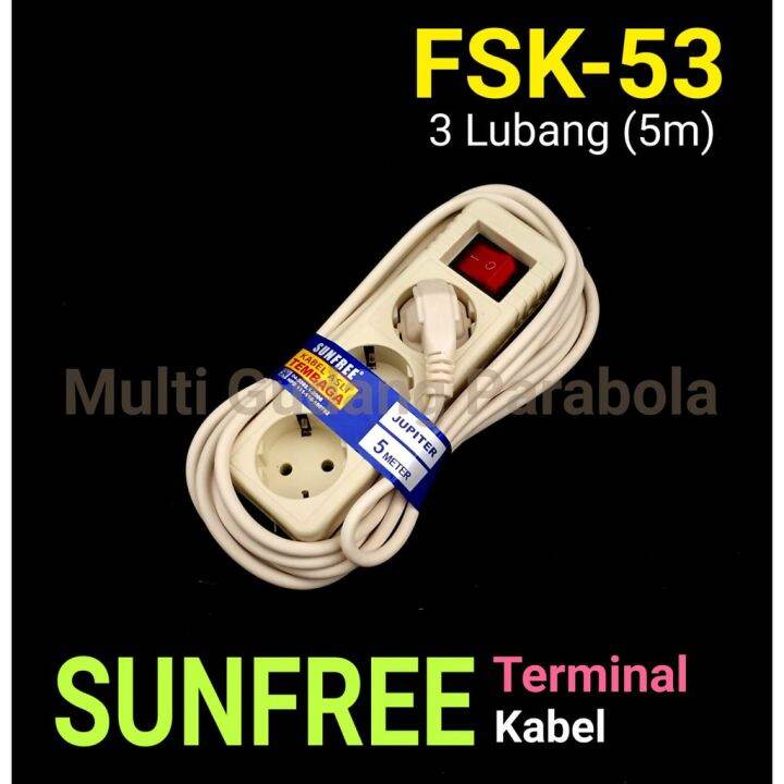Terminal Stop kontak Sunfree 3 lubang Panjang kabel 5 Meter | Lazada Indonesia