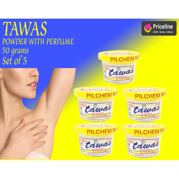 Authentic Snow White Tawas Powder with Perfume (50 g) Set of 5 - Yellow ...